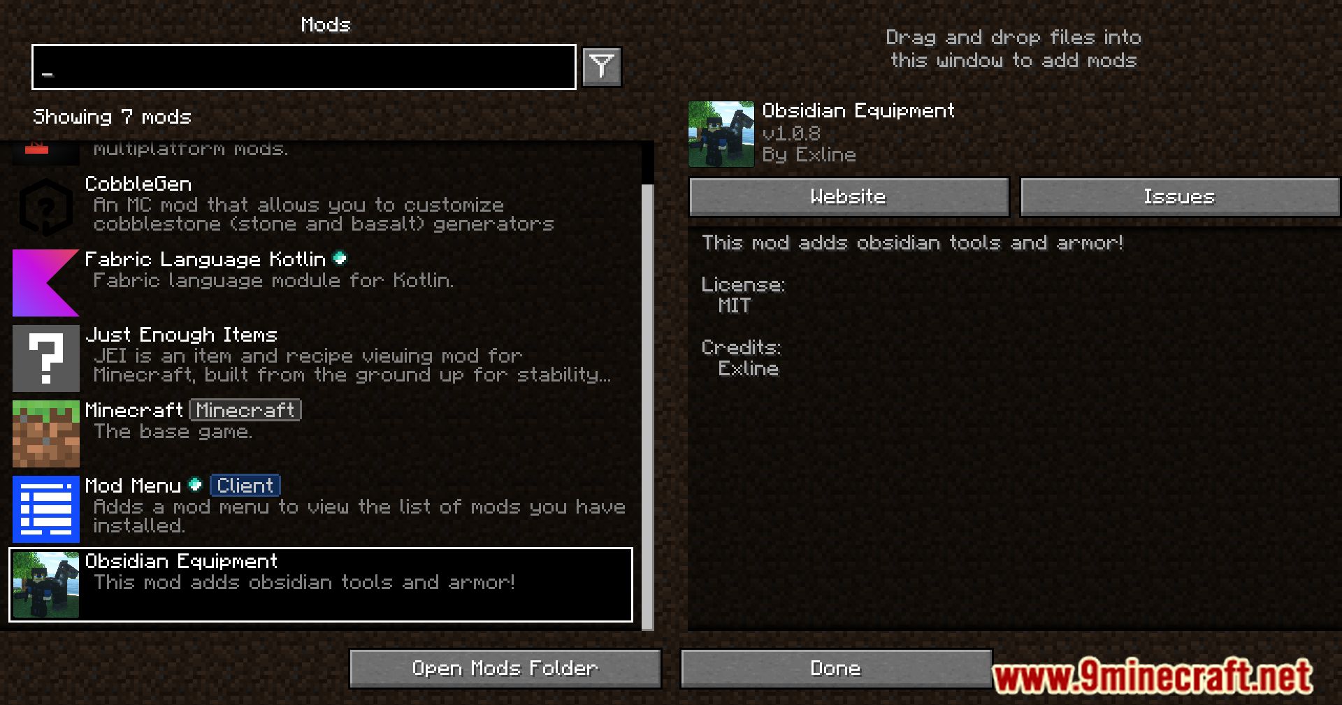 Obsidian Equipment Mod - 1Minecraft
